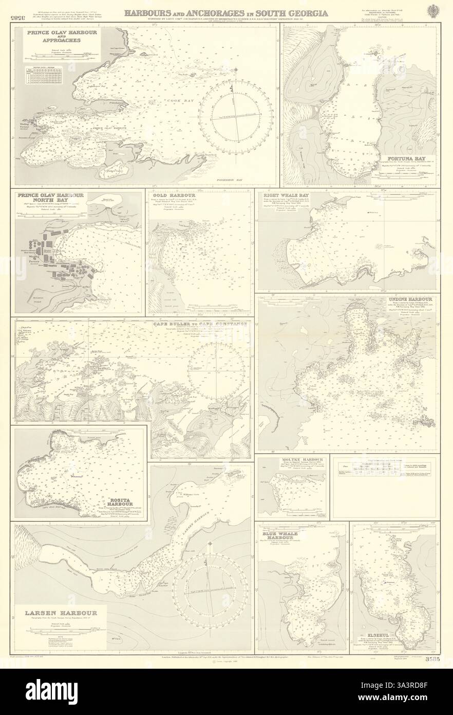 South Georgia Harbours & Anchorages. Admiralty sea chart #3585. 1931 ...
