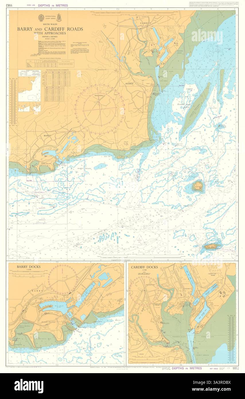 South Wales. Barry & Cardiff Roads/Docks. Admiralty chart #1182. 1974 ...