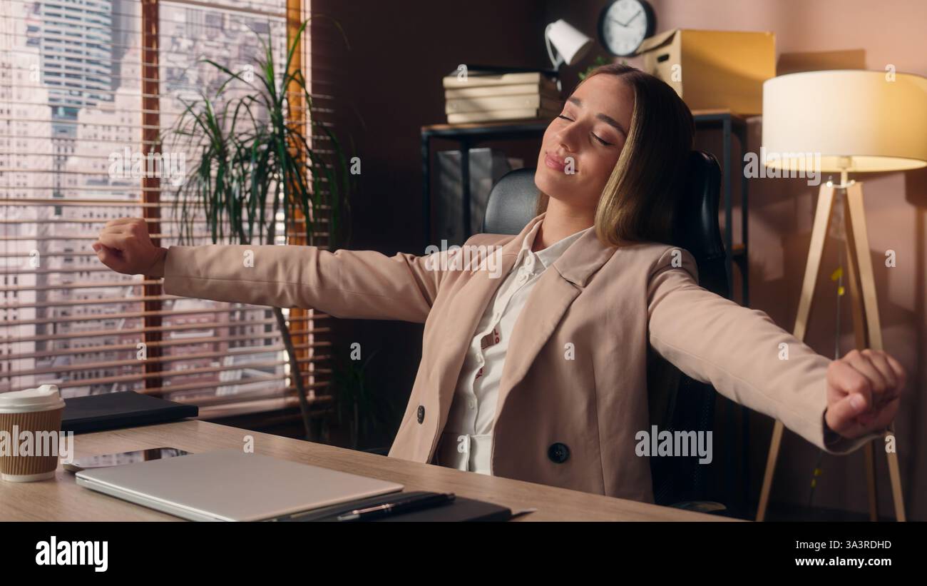 Relaxed freelancer closing laptop finish hi-res stock photography and ...