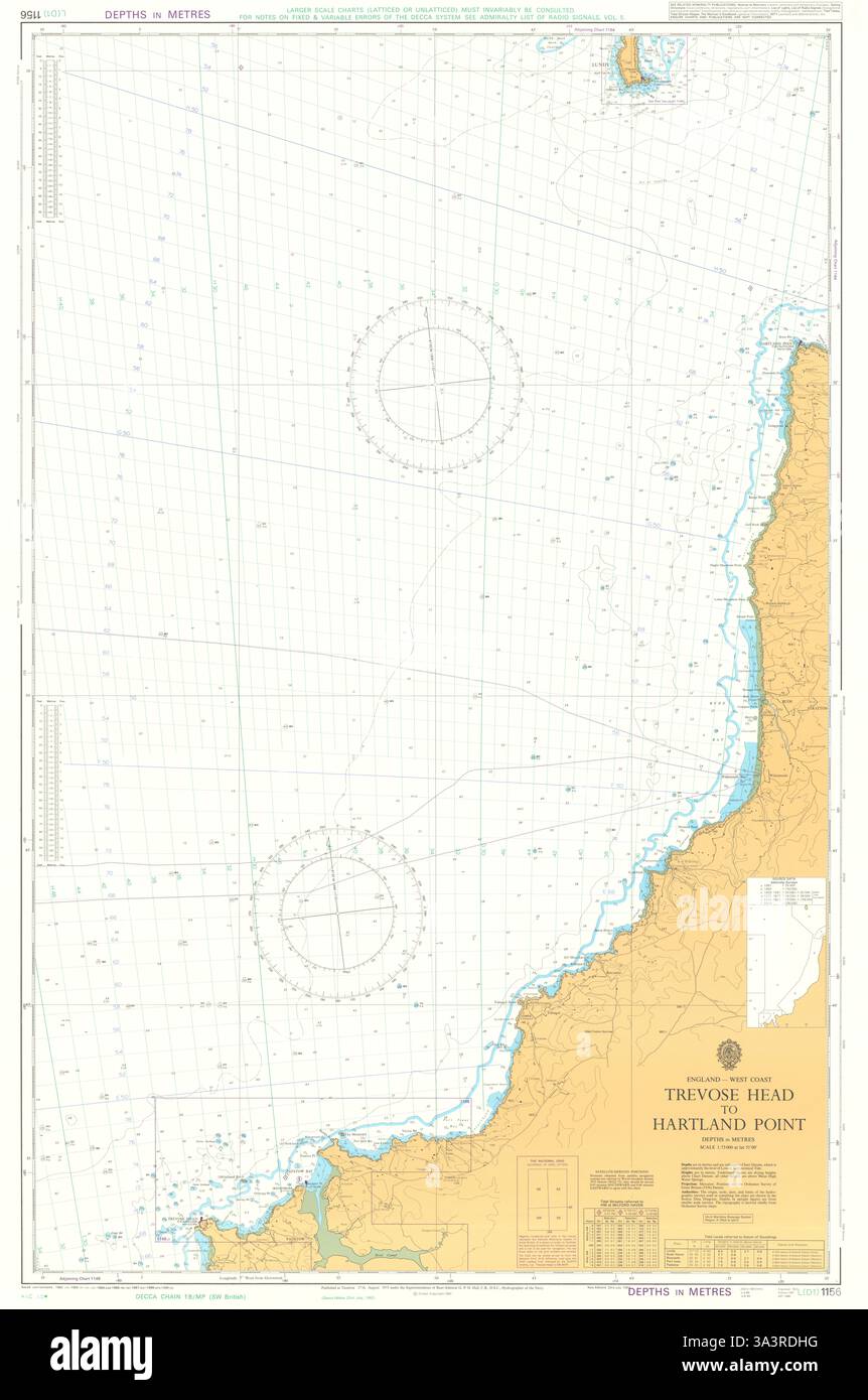 Cornwall Devon Trevose Head Hartland Pt. Admiralty chart #1156. 1973 ...