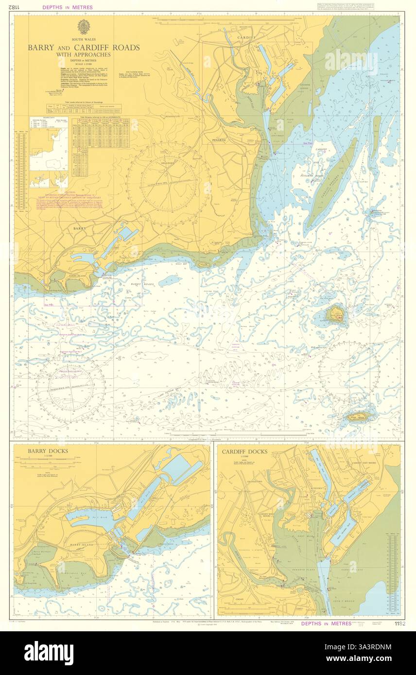 South Wales. Barry & Cardiff Roads/Docks. Admiralty chart #1182. 1974 ...