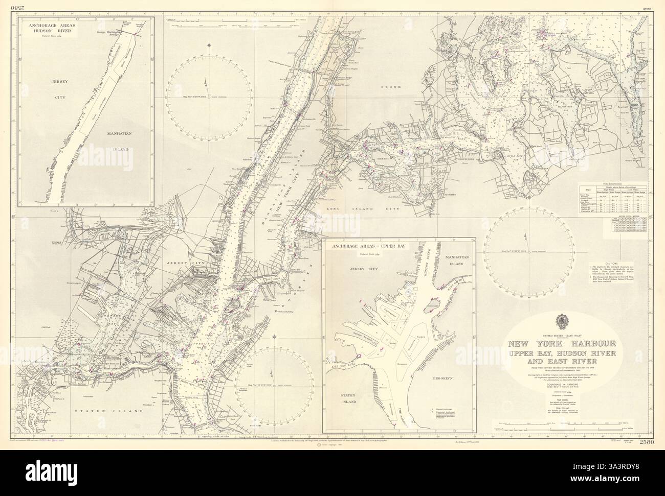 New York Harbour. Upper Bay, Hudson/East Rivers. Admiralty chart 1964 ...
