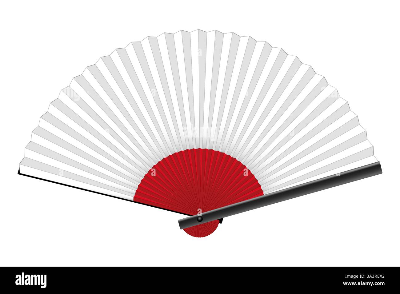 Japanese foldable hand fan depicting the rising sun. White paper ...