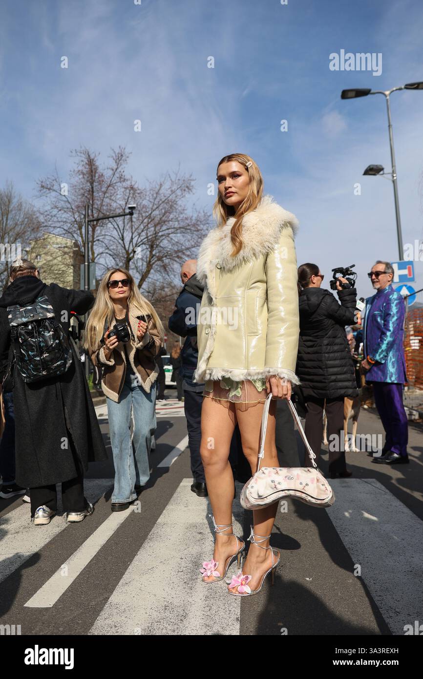 Milan, Italy. 26th Feb, 2025. Fashionista and model Chloe Lecareux ...