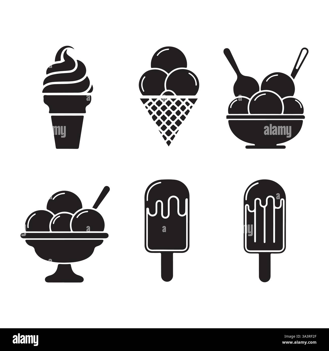 Ice Cream Icons, Dessert Symbols, Frozen Treats Stock Vector Image ...