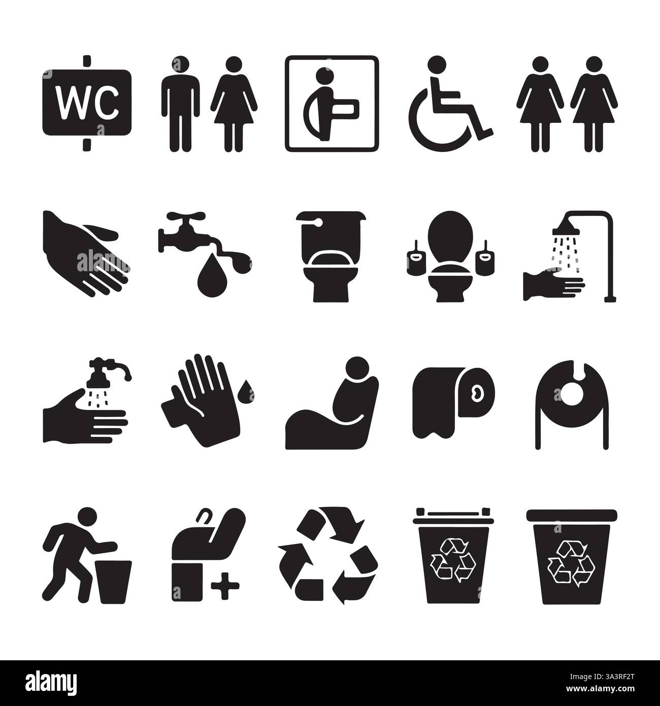 Bathroom Icons, Hygiene, Accessibility, Recycling Symbols Stock Vector ...