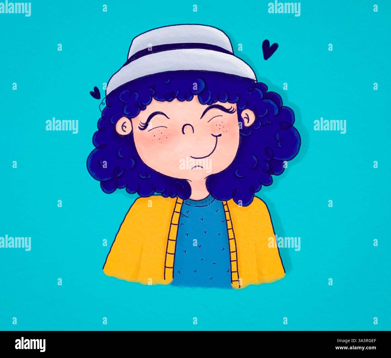 Minimalist blue-themed smile illustration conveying happiness and ...