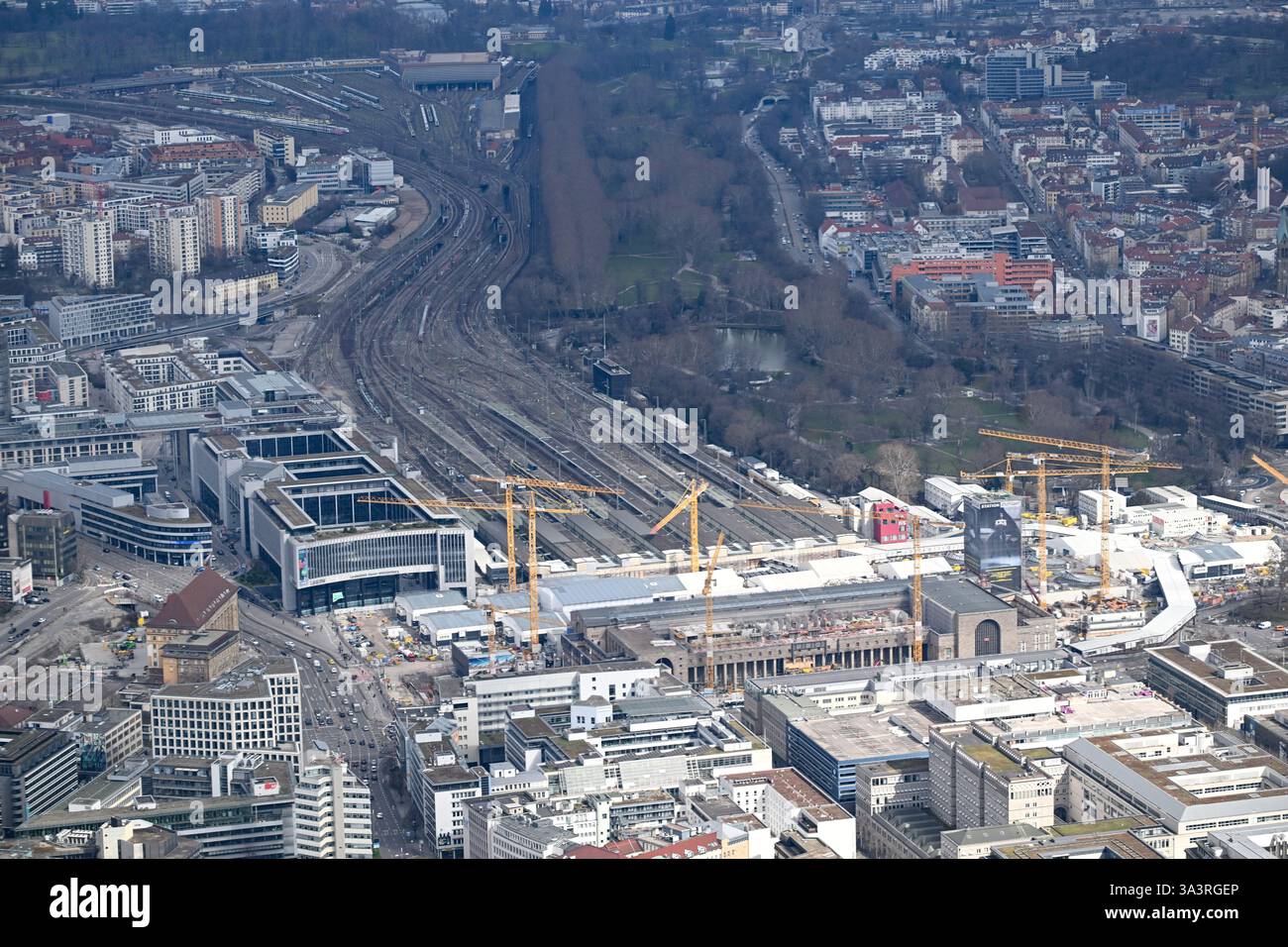 17 March 2025, Baden-Württemberg, Stuttgart: View from a helicopter of ...