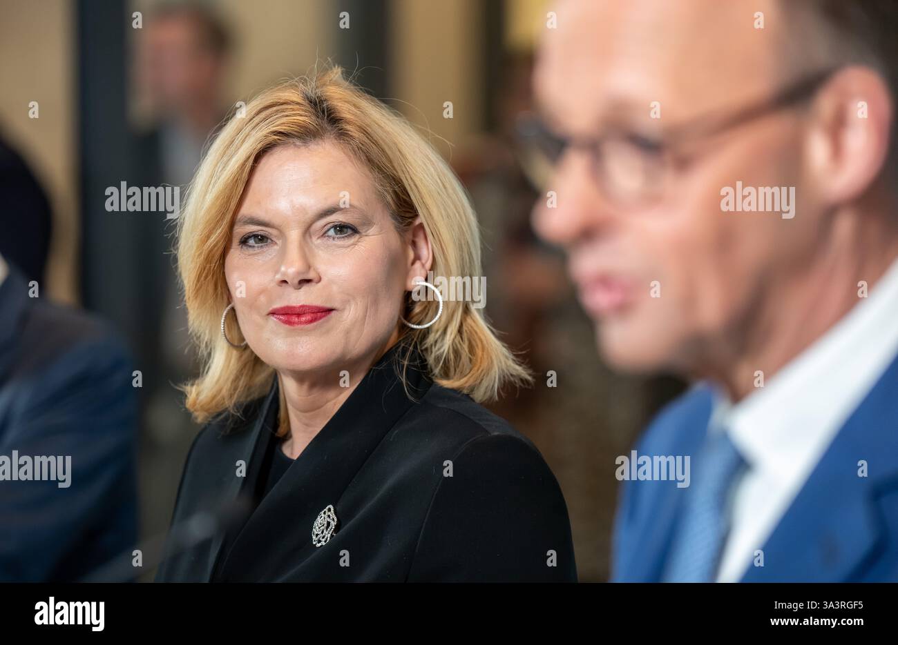 Berlin, Germany. 17th Mar, 2025. Julia Klöckner, CDU, stands next to Friedrich Merz, CDUCSU ...