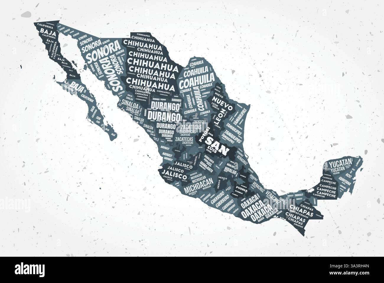 Mexico regions word clouds. Country shape on textured background ...