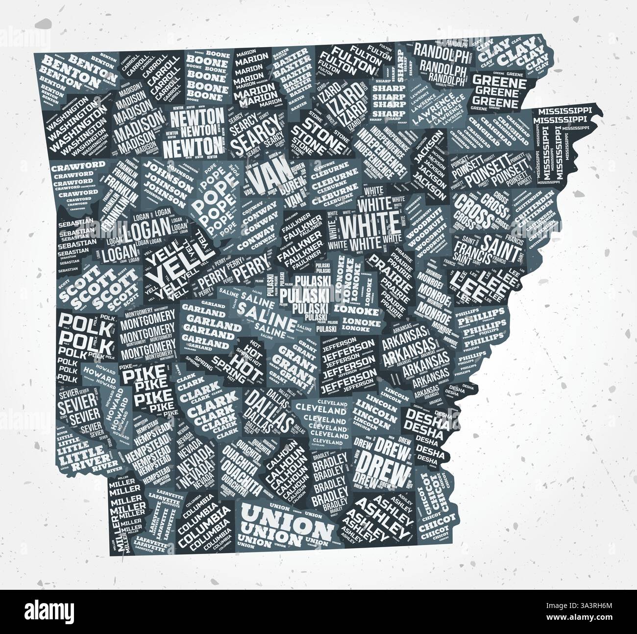 Arkansas counties word clouds. State shape on textured background ...