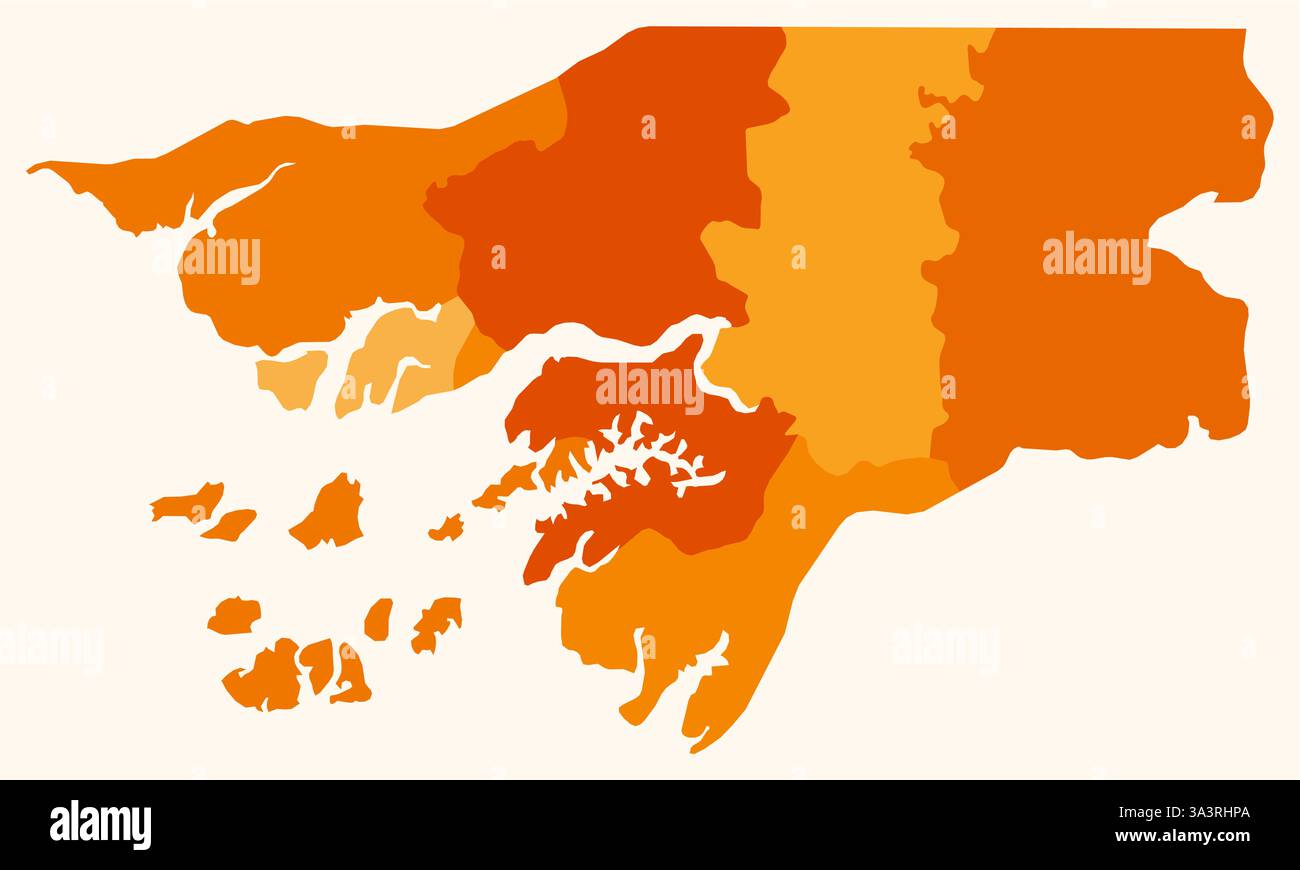 Map of Guinea-Bissau with regions. Just a simple country border map ...