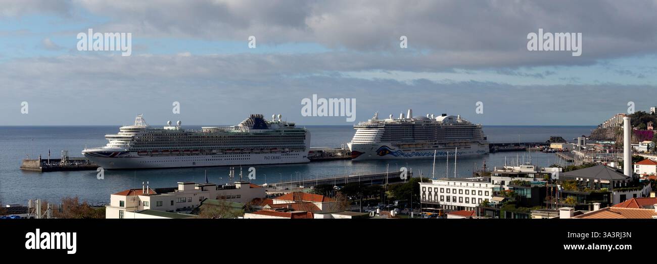 FUNCHAL, MADEIRA - FEBRUARY 03, 2025: Panorama of cruise ships in the ...