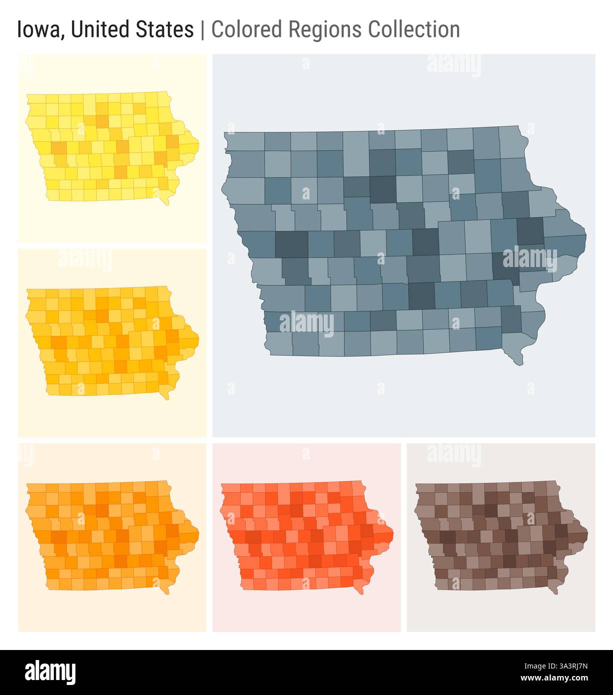 Iowa, United States. Map collection. State shape. Colored counties ...
