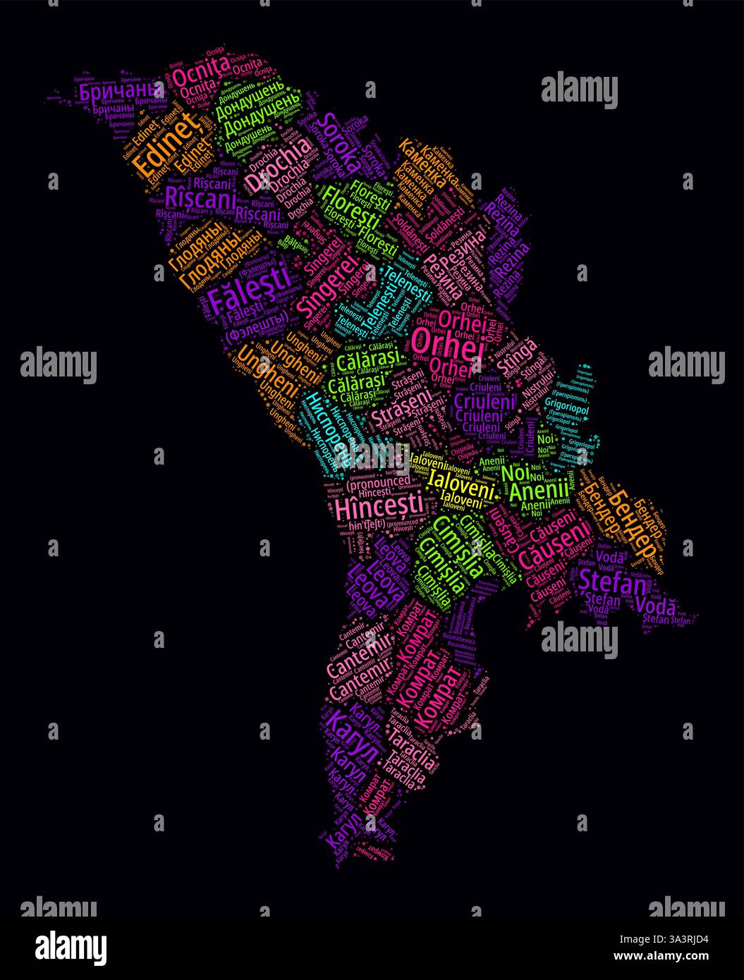Moldova Regions Word Clouds. Bright neon style design on dark ...