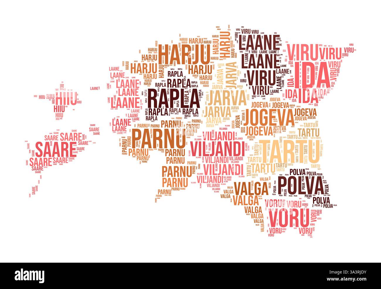 Estonia Word Cloud. Country shape with region division. Estonia ...