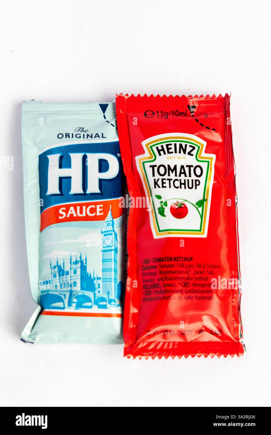 London, United Kingdom 10th March 2025 :- Sachets of HP Brown Sauce and ...