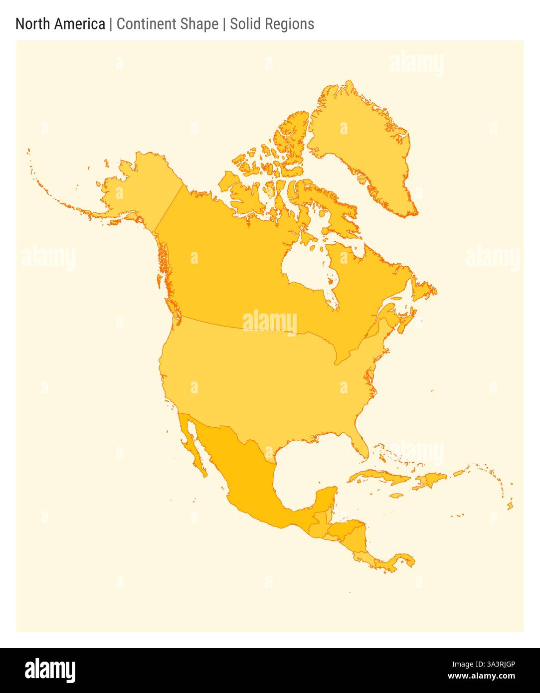 North America. Simple vector map. Continent shape. Solid Regions style ...