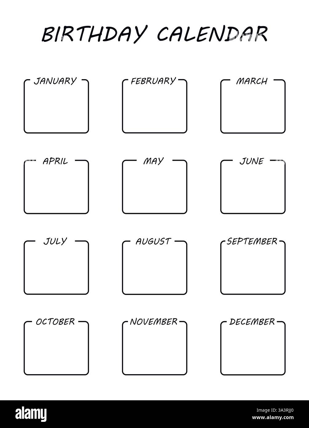 Birthday calendar. Monthly planner and birthday list template. Ruled ...