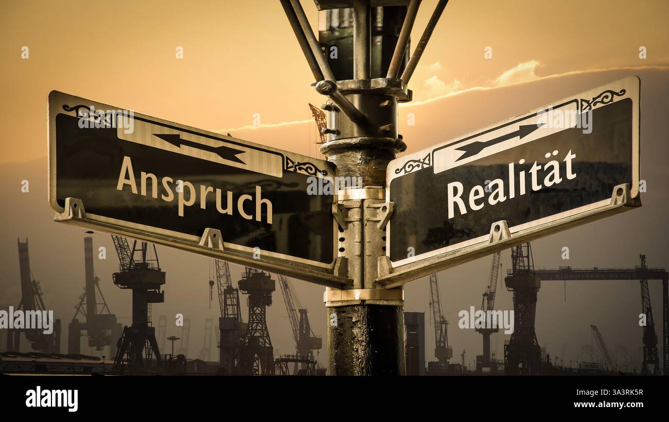 An image with a signpost pointing in two different directions in German ...
