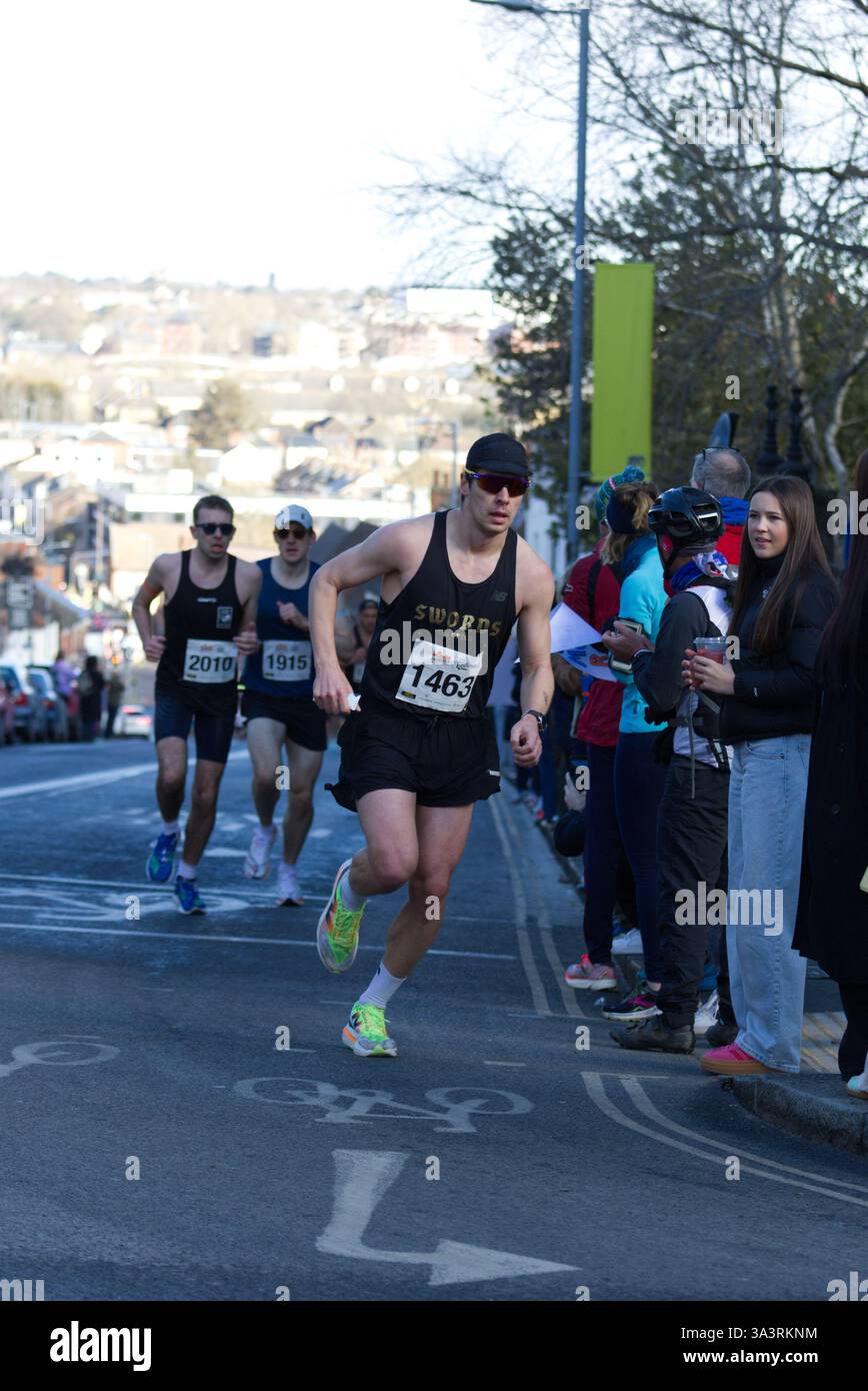 The Colchester half-marathon in 2025. Some of the elite runners reach the top of North Hill. The ...