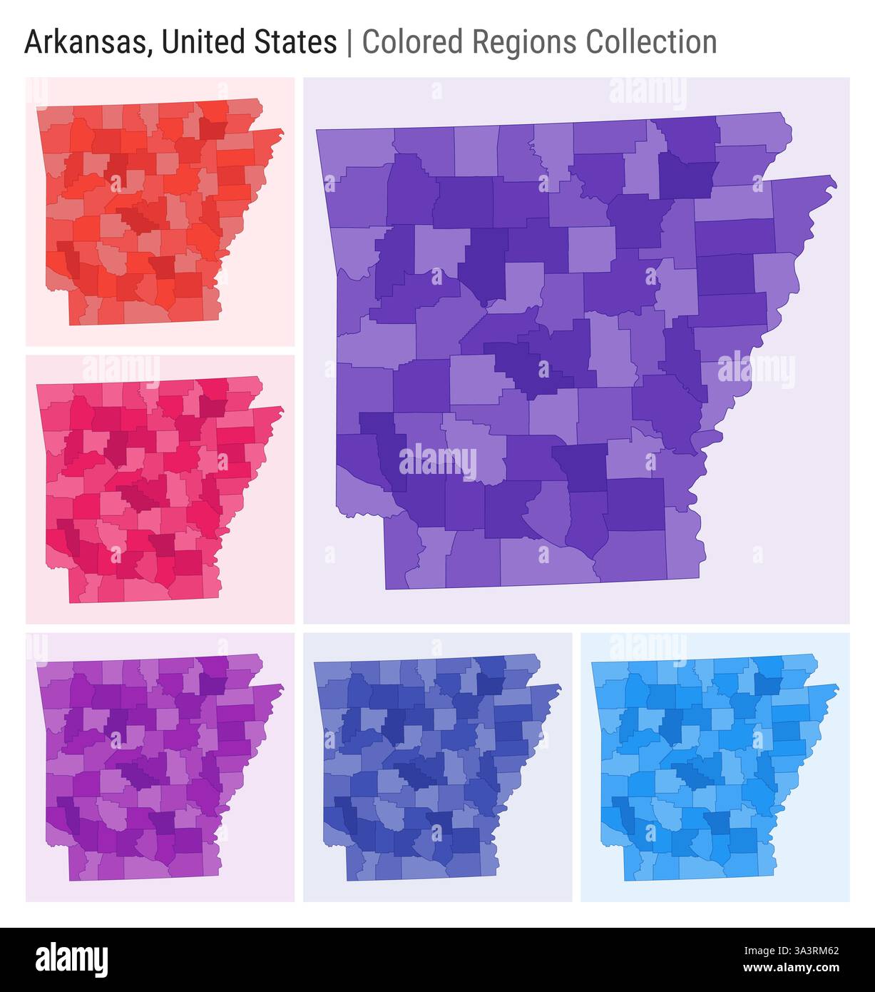 Arkansas, United States. Map collection. State shape. Colored counties ...