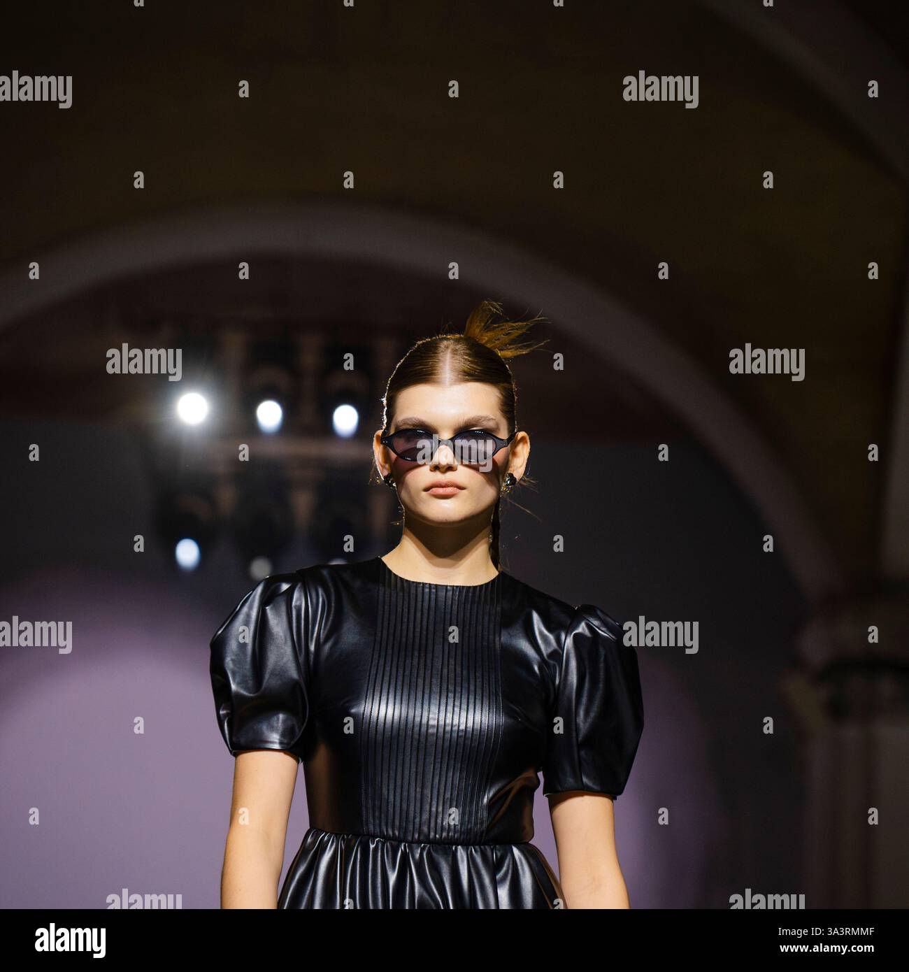 In Kyiv on 14th February 2025, a model showcases a stunning black ...