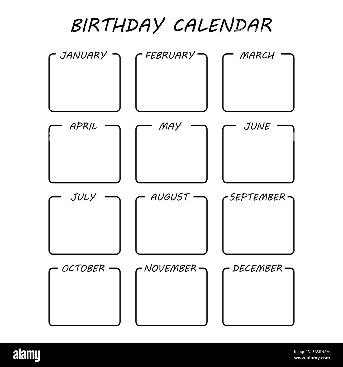 Birthday calendar. Monthly planner and birthday list template. Ruled ...