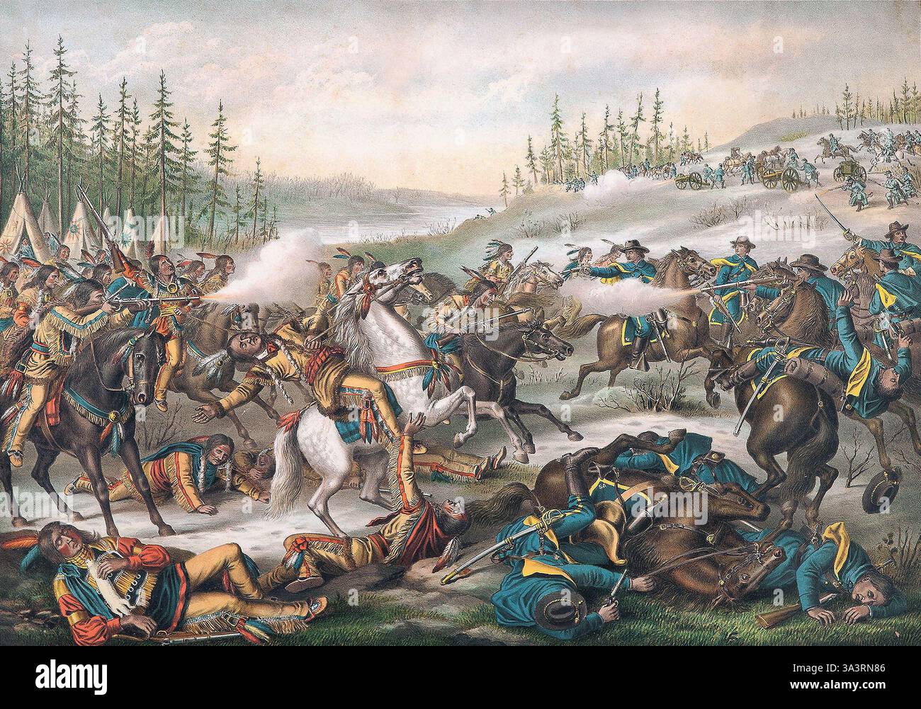 Hand-Colored Lithograph of the Capture & Death of Sitting Bull. Sitting ...