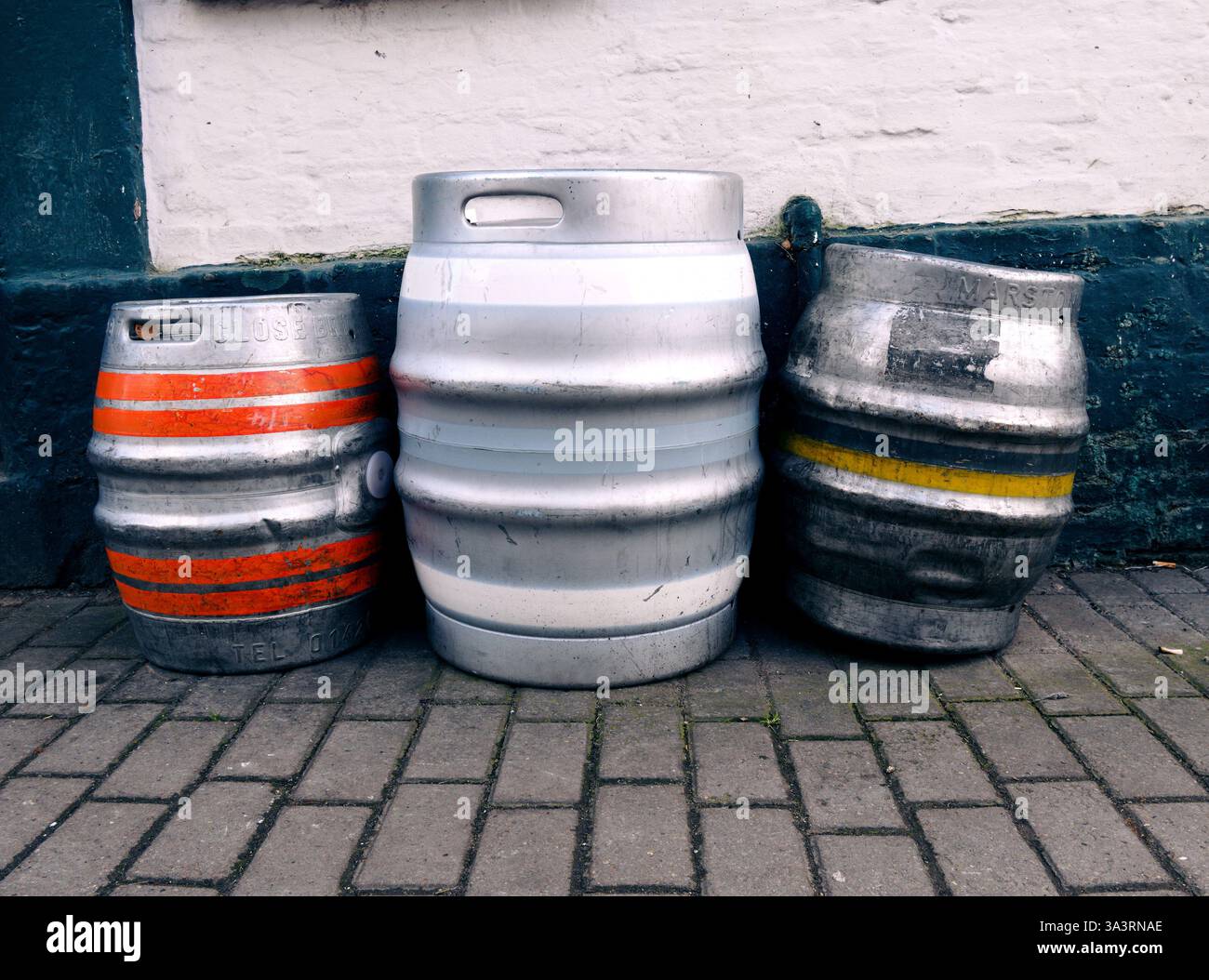 Kegs outside a pub Stock Photo - Alamy