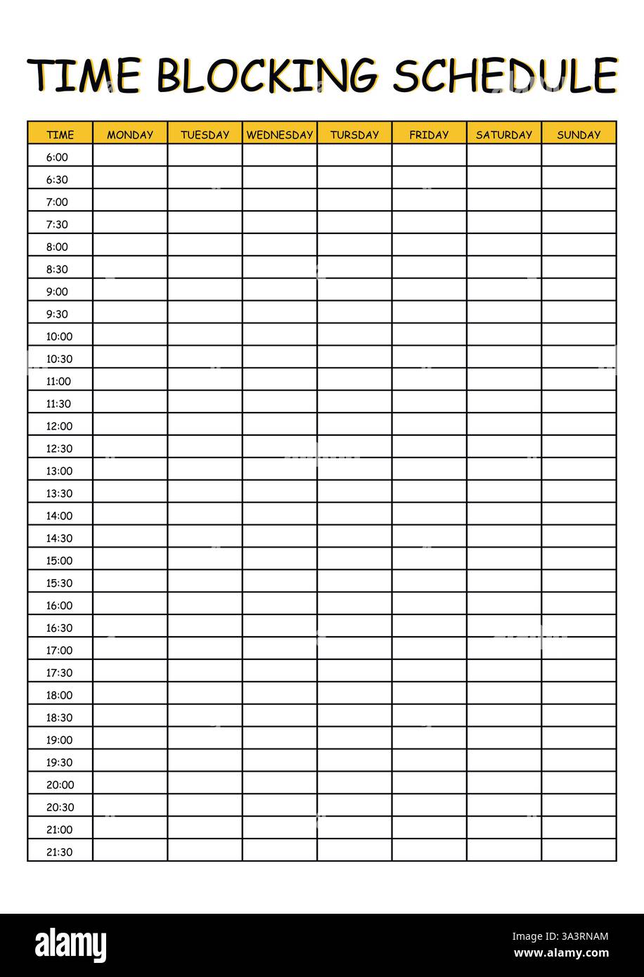24 Hourly Weekly Schedule - Monday Start. Mockup for daily scheduling ...