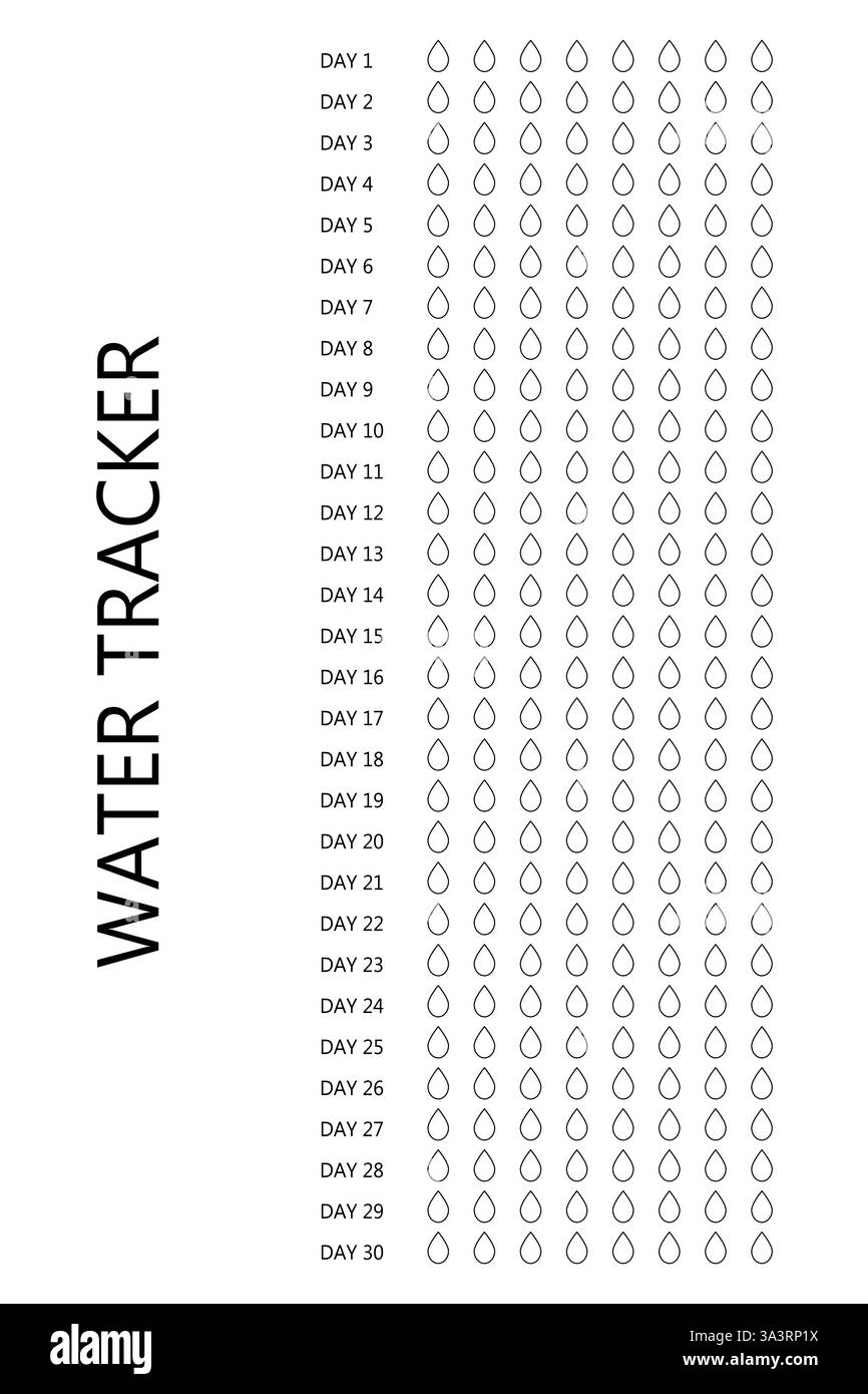 Water tracker. Habit tracker for month. Template mockup. Vector ...