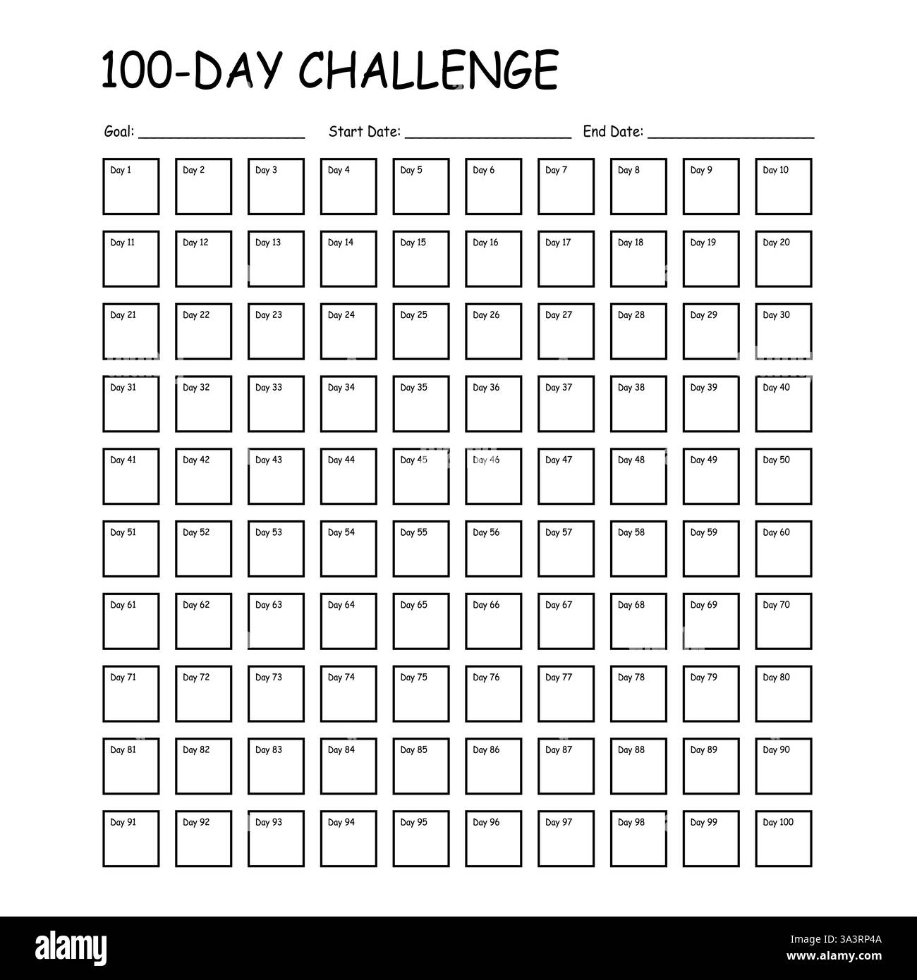 100 Day challenge calendar and goal Planner. Daily tracker with ...