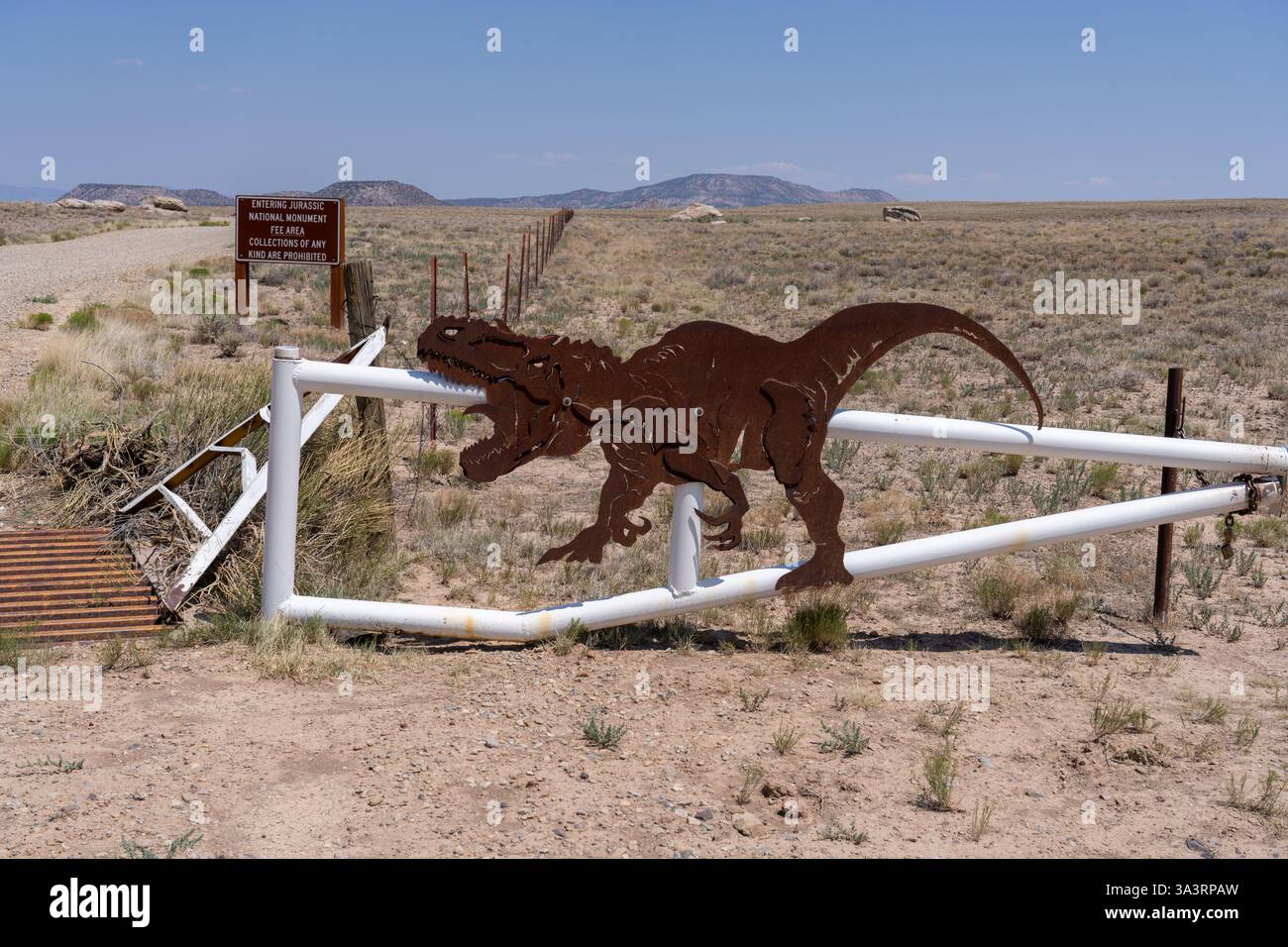 A metal allosaurus dinosaur sculpture at the gate of the Cleveland ...