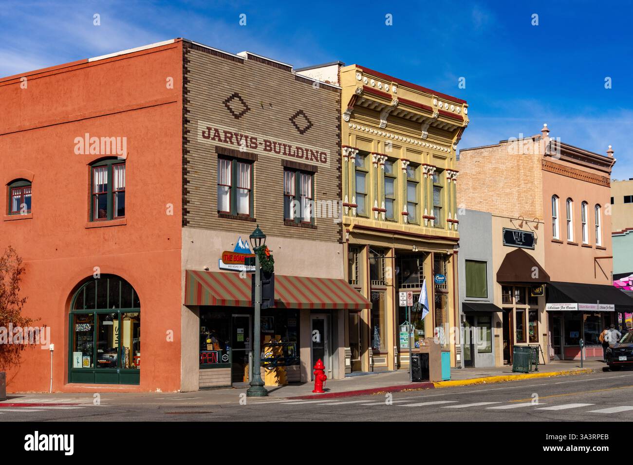 Historic buildings on Main Street in the historic center of Durango ...