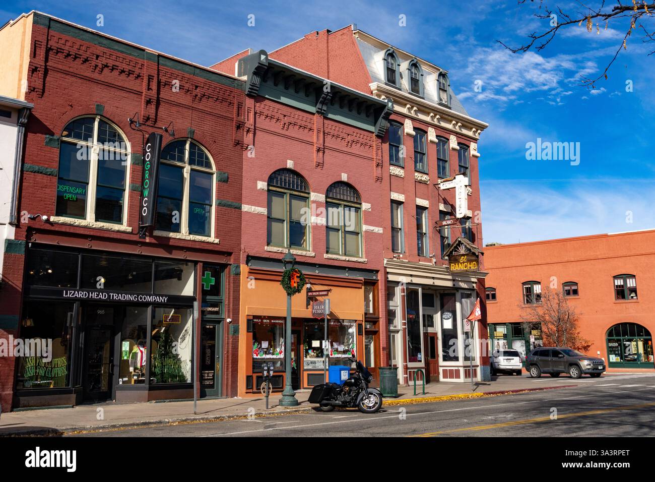 Historic buildings on Main Street in the historic center of Durango ...
