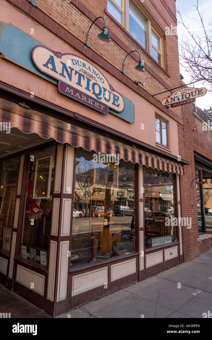 An antique shop on Main Street in the historic center of Durango ...