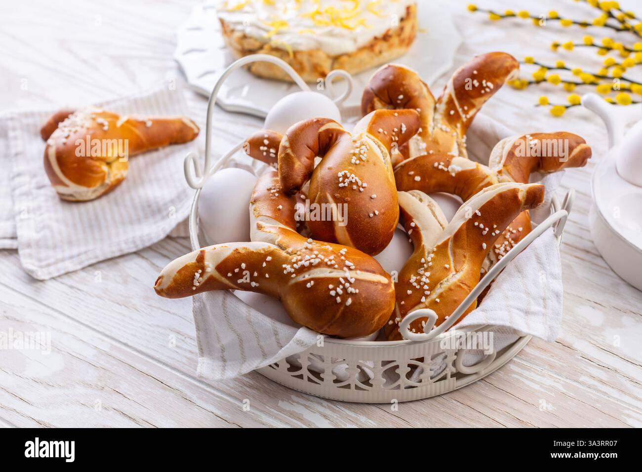 Buns made from yeast dough in a shape of Easter bunny Stock Photo - Alamy