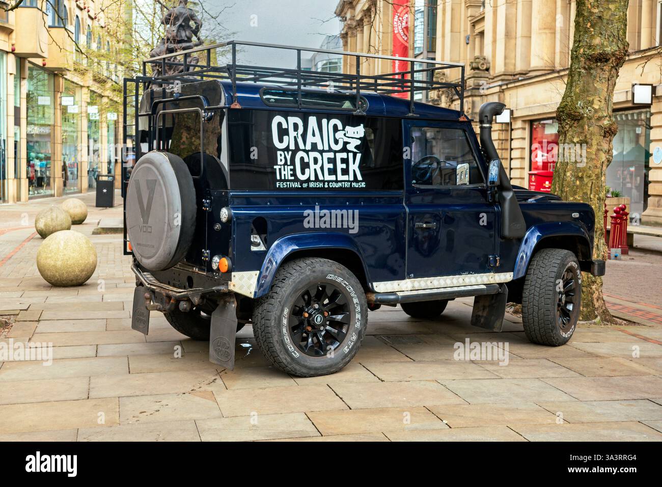 Land Rover Defender at the Irish Village. St. Patrick's Day, Manchester ...