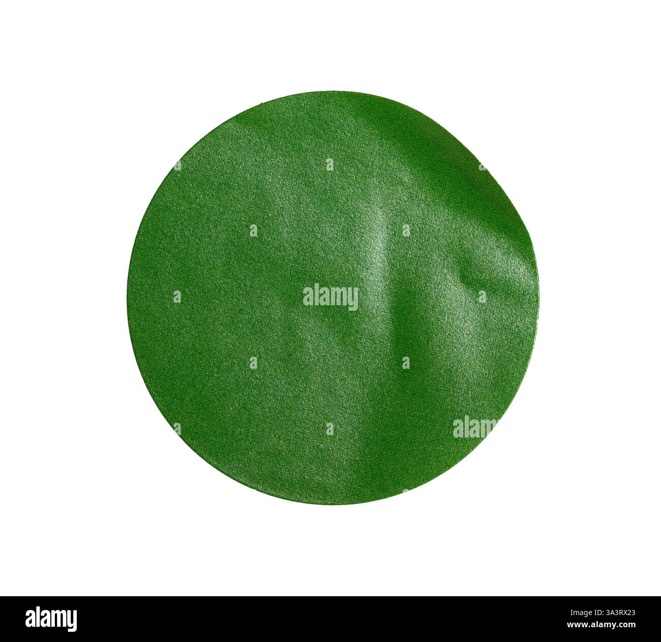 Crumpled green round sticker paper blank cutout with transparent ...