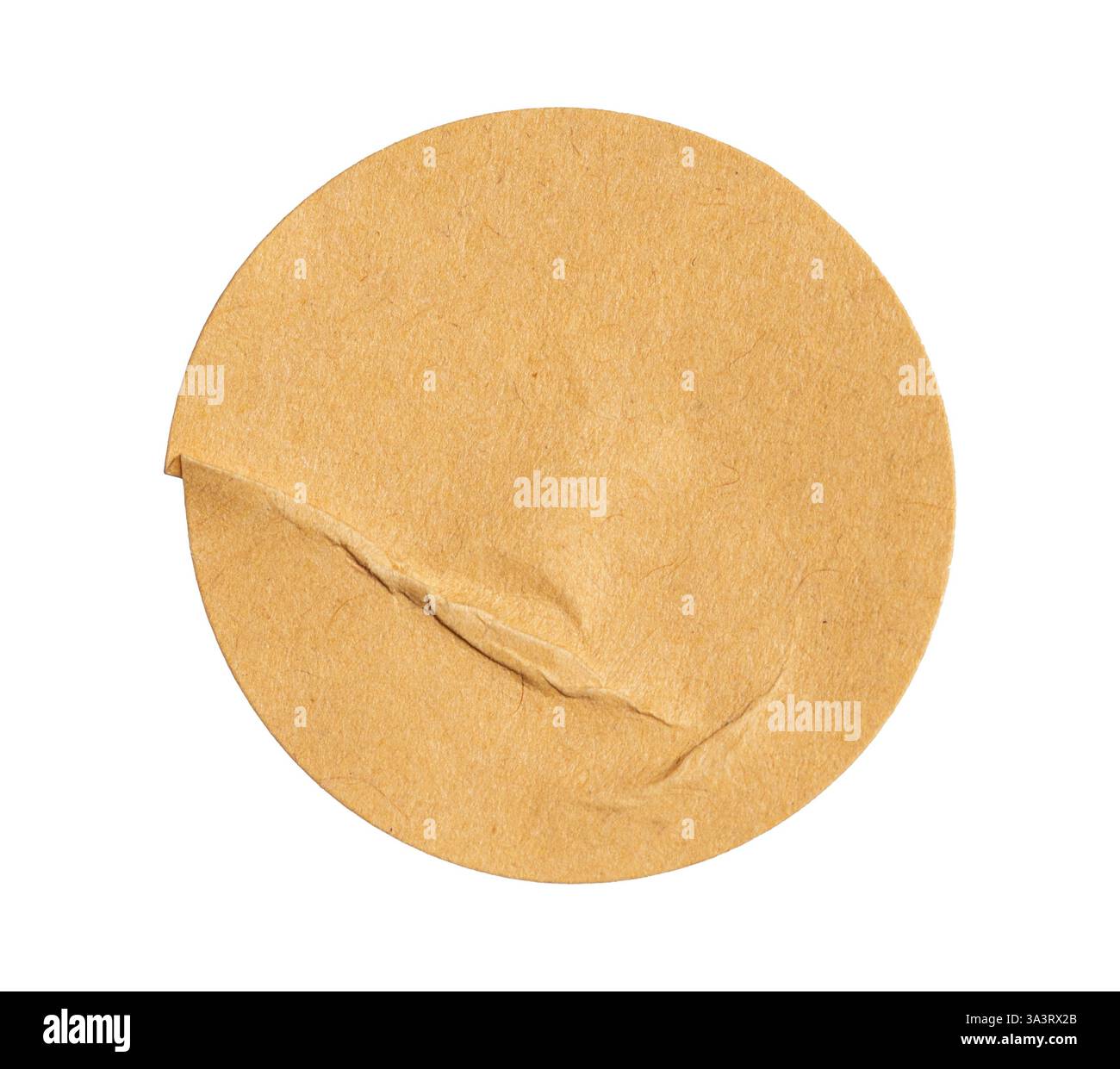 Round crumpled sticker made of recycled craft brown cutout paper with ...