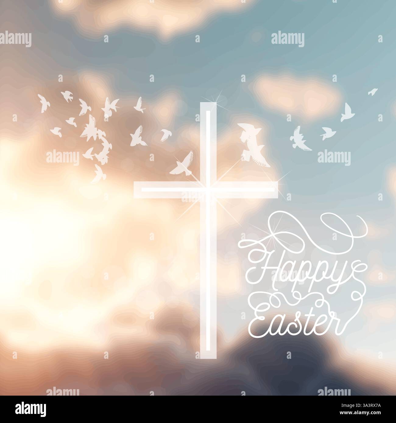 Happy Easter. Cross in the clouds hand drawn. Not AI, Vector ...