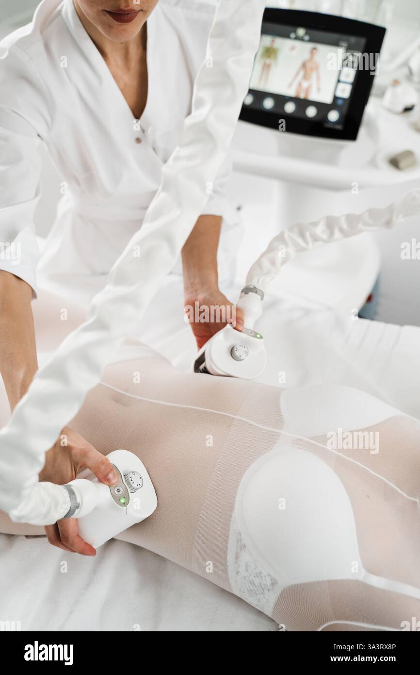 Correction of leg swellings by massaging skin and fatty tissues with ...