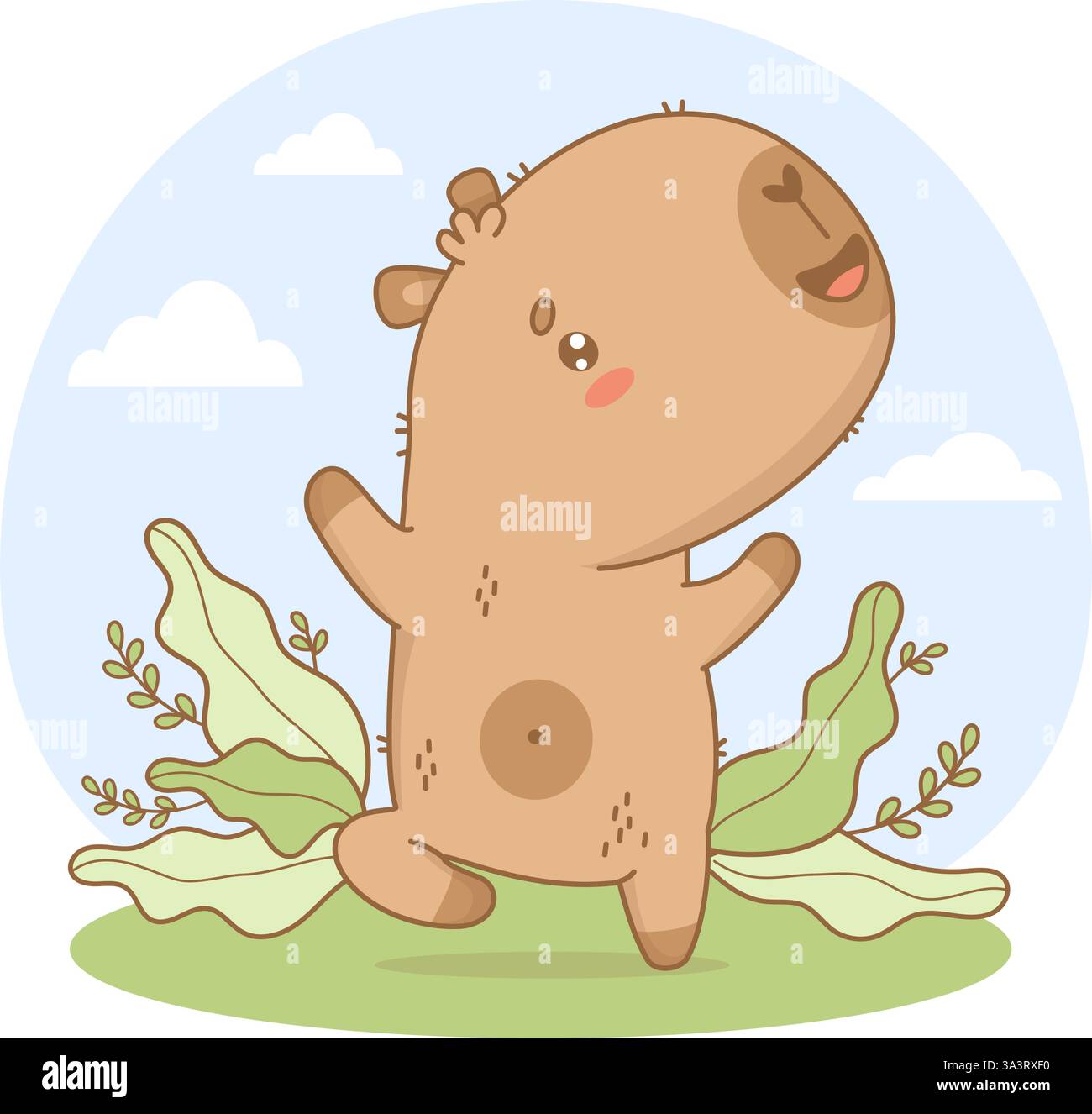 Cute Capybara sportsman doing Pilates in nature. Playful charming ...