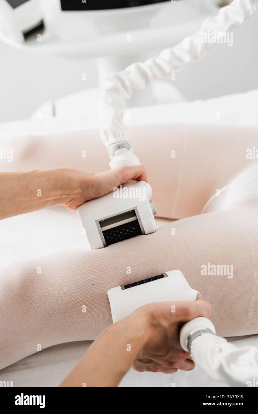 Lymphatic drainage procedure. Doctor is using lymphatic drainage to ...
