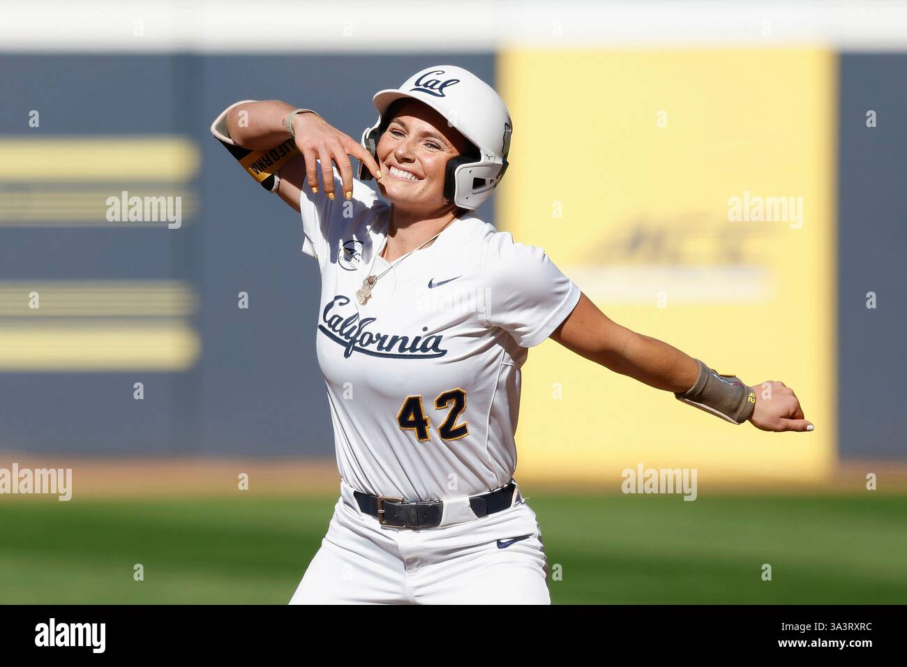 California Batter Kaylee Pond 42 Reacts After Hitting A Double During
