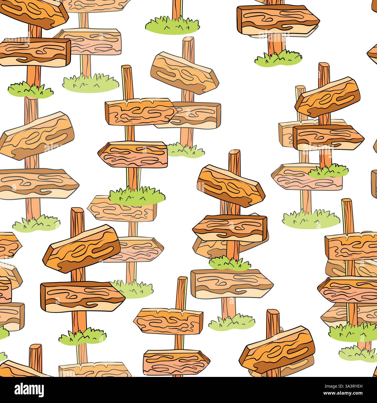 Seamless pattern with hand drawn road signs. Wooden signs with arrows ...