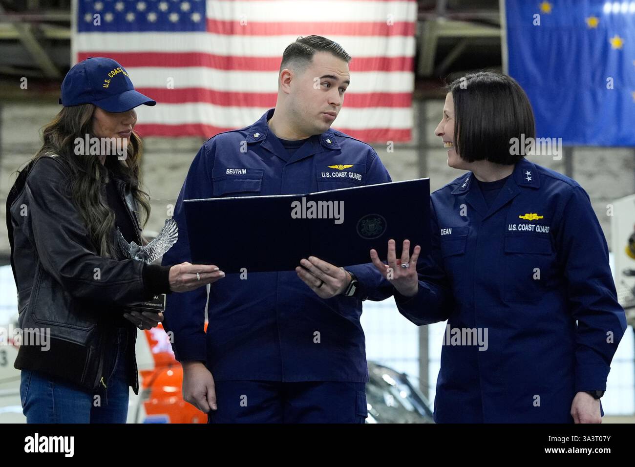 Homeland Security Secretary Kristi Noem, left, and Admiral Megan Dean ...