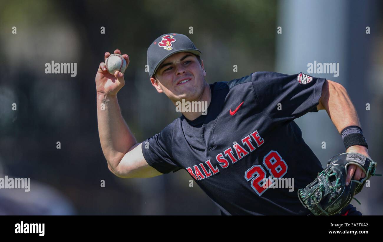 Ball State infielder Ben Giovannetti (28) warms up before an NCAA ...