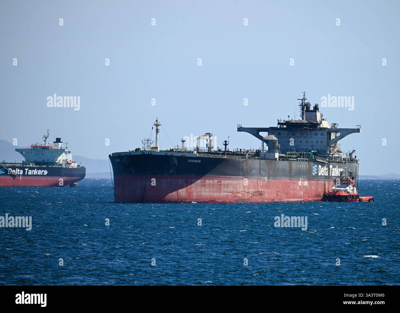 Piraeus, Greece, 17 March 2025. The Greek tanker "Sounio" is seen towed ...
